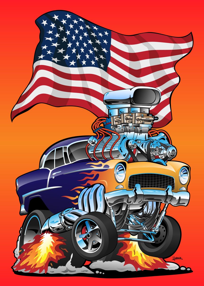 'Classic Hotrod Car Cartoon' Poster, picture, metal print, paint by ...