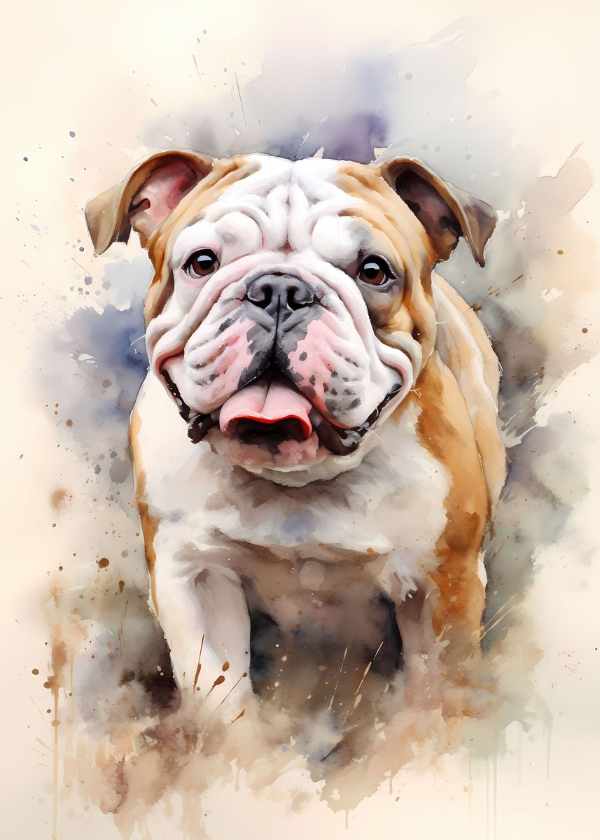 'Watercolor Bulldog Dog' Poster, picture, metal print, paint by ...