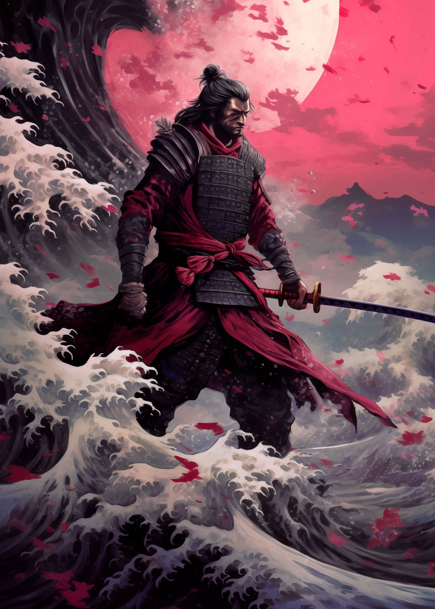 'Wave Samurai ' Poster, picture, metal print, paint by Bloomoon | Displate