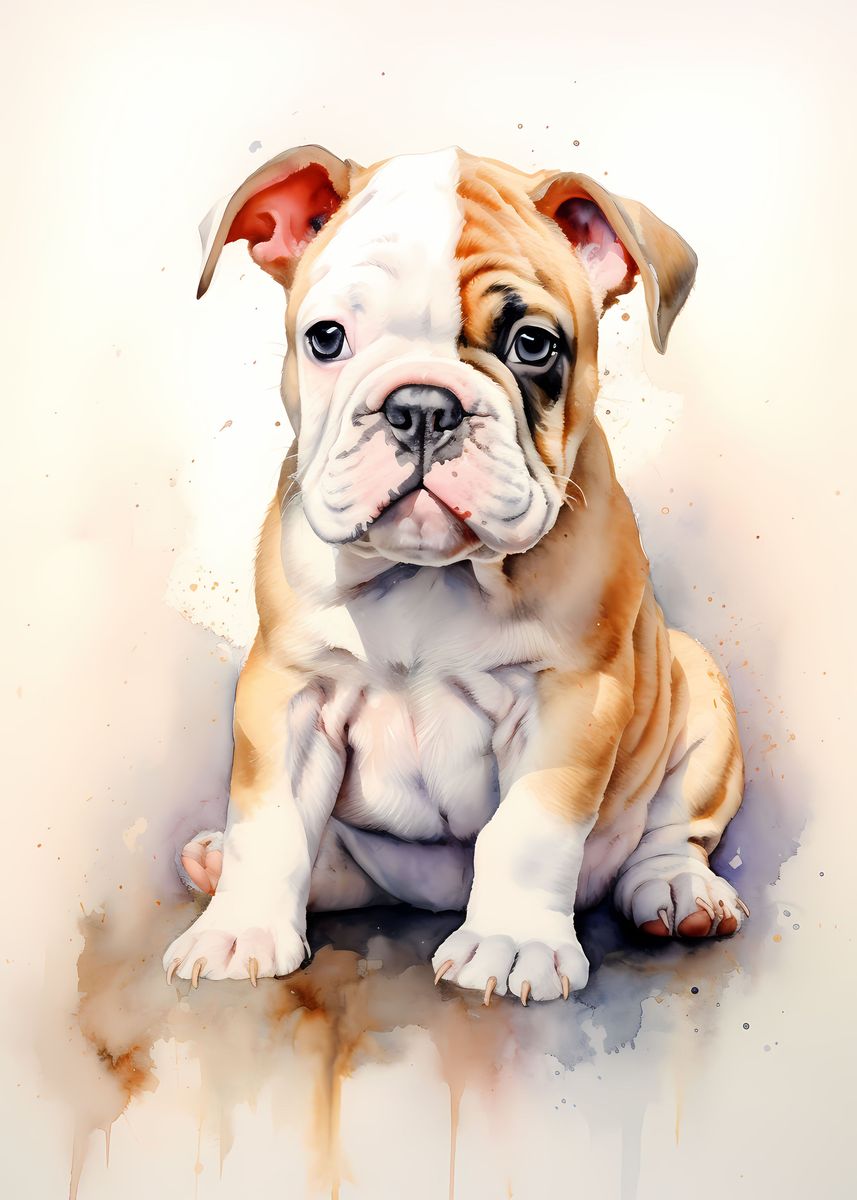 'Watercolor Bulldog Puppy' Poster, picture, metal print, paint by ...