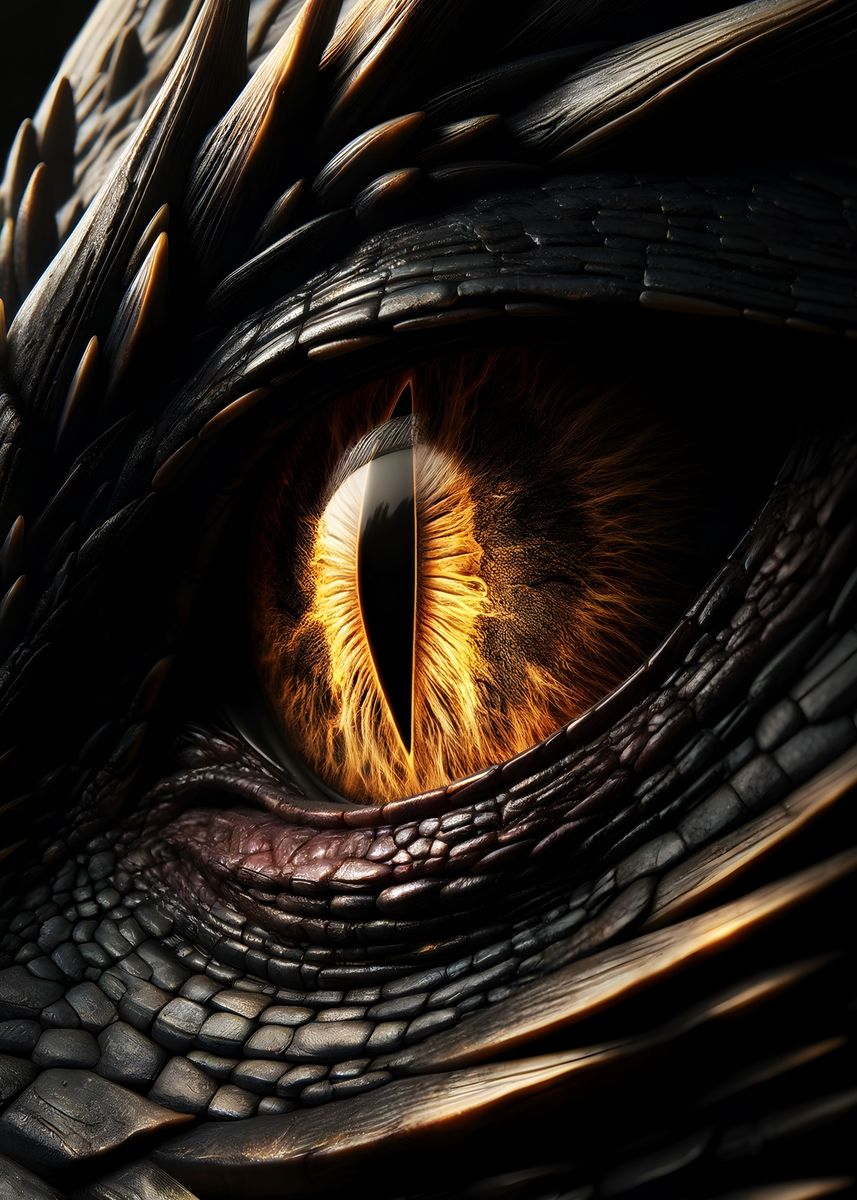 'Gold Dragon Eye' Poster, picture, metal print, paint by MDZ | Displate