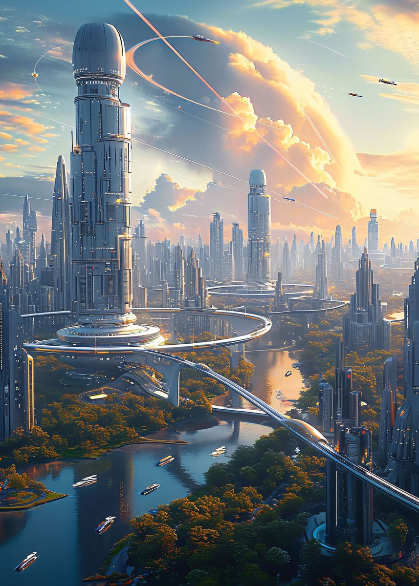 'Fantasy City III' Poster, picture, metal print, paint by Adam | Displate