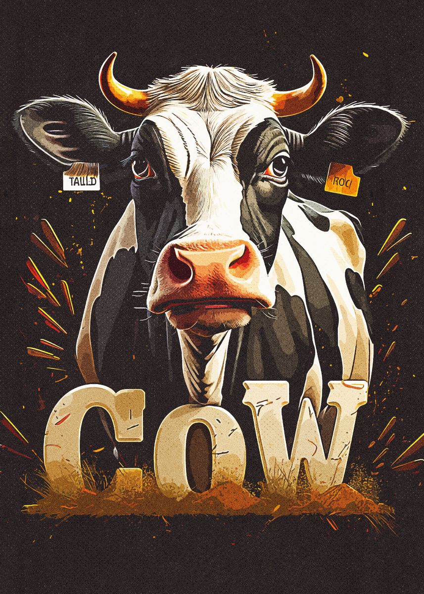 'Cow Vintage' Poster, picture, metal print, paint by Ammar Zain | Displate