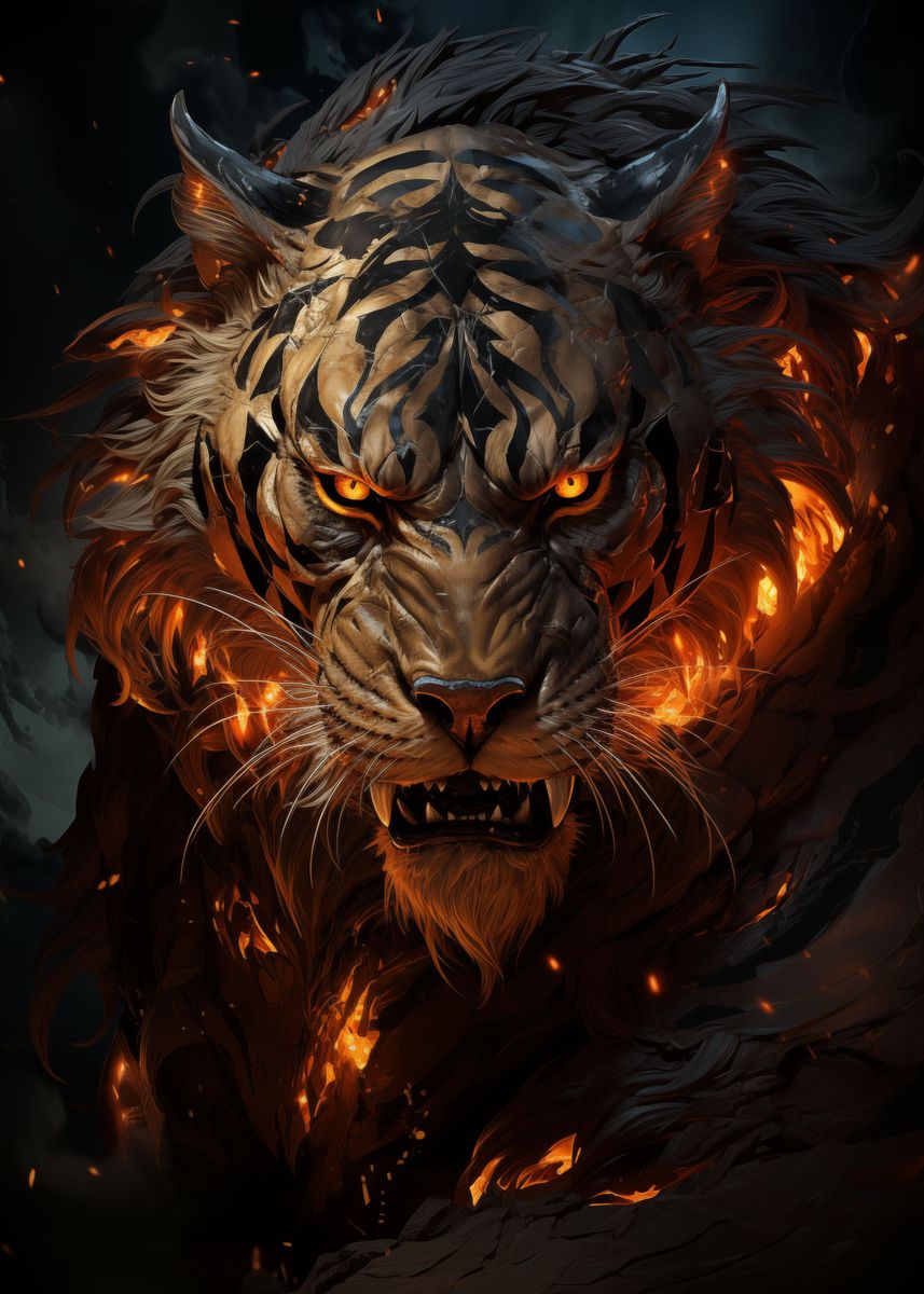 'Fire Tiger V1' Poster, picture, metal print, paint by DM Photography ...