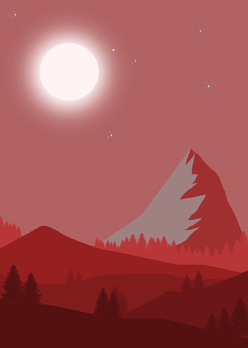 'Red Landscape' Poster, picture, metal print, paint by Madooza | Displate