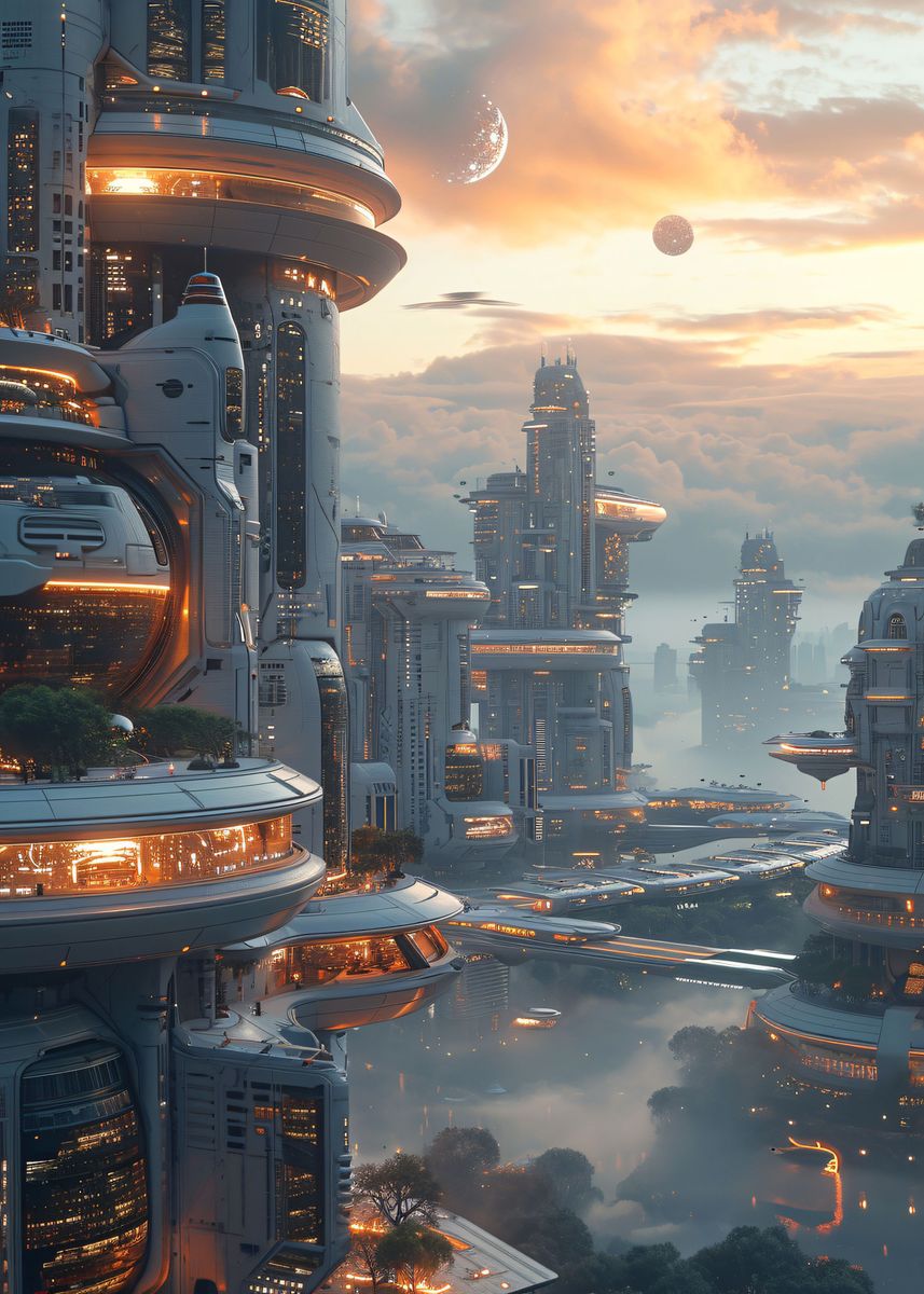 'Fantasy City II' Poster, picture, metal print, paint by Adam | Displate