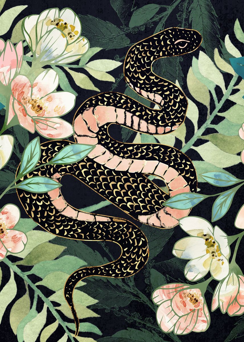 'Metallic Floral Snake' Poster, picture, metal print, paint by ...