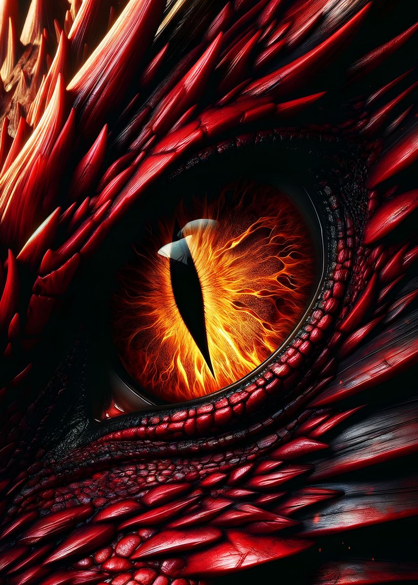 'Red Dragon Eye' Poster, picture, metal print, paint by MDZ | Displate