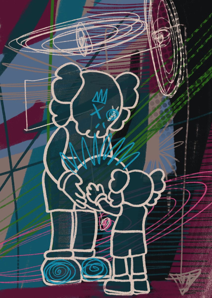'Kaws Dolls unique abstrac' Poster, picture, metal print, paint by masn ...