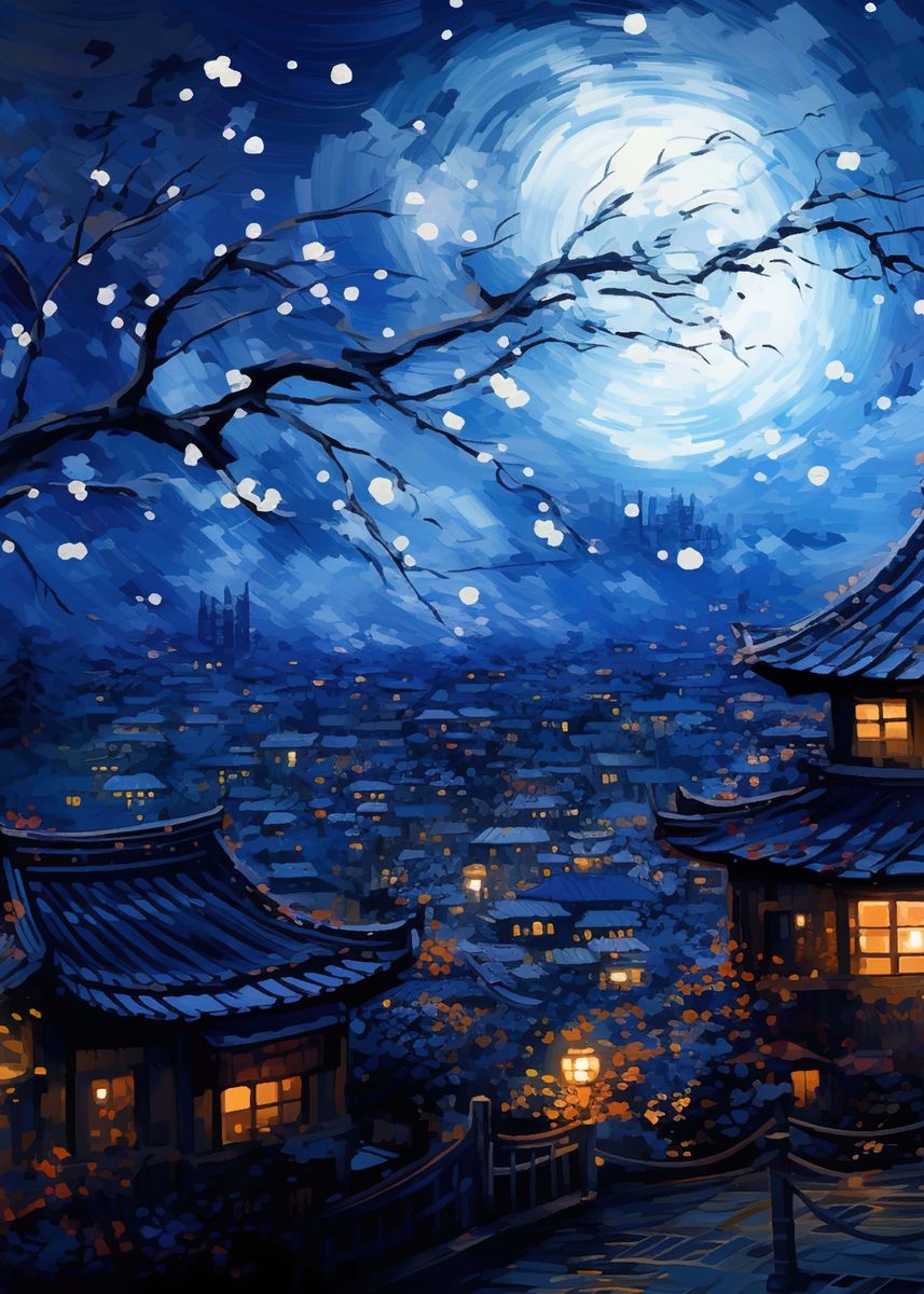 'japanese night sky' Poster, picture, metal print, paint by 5Fine ...