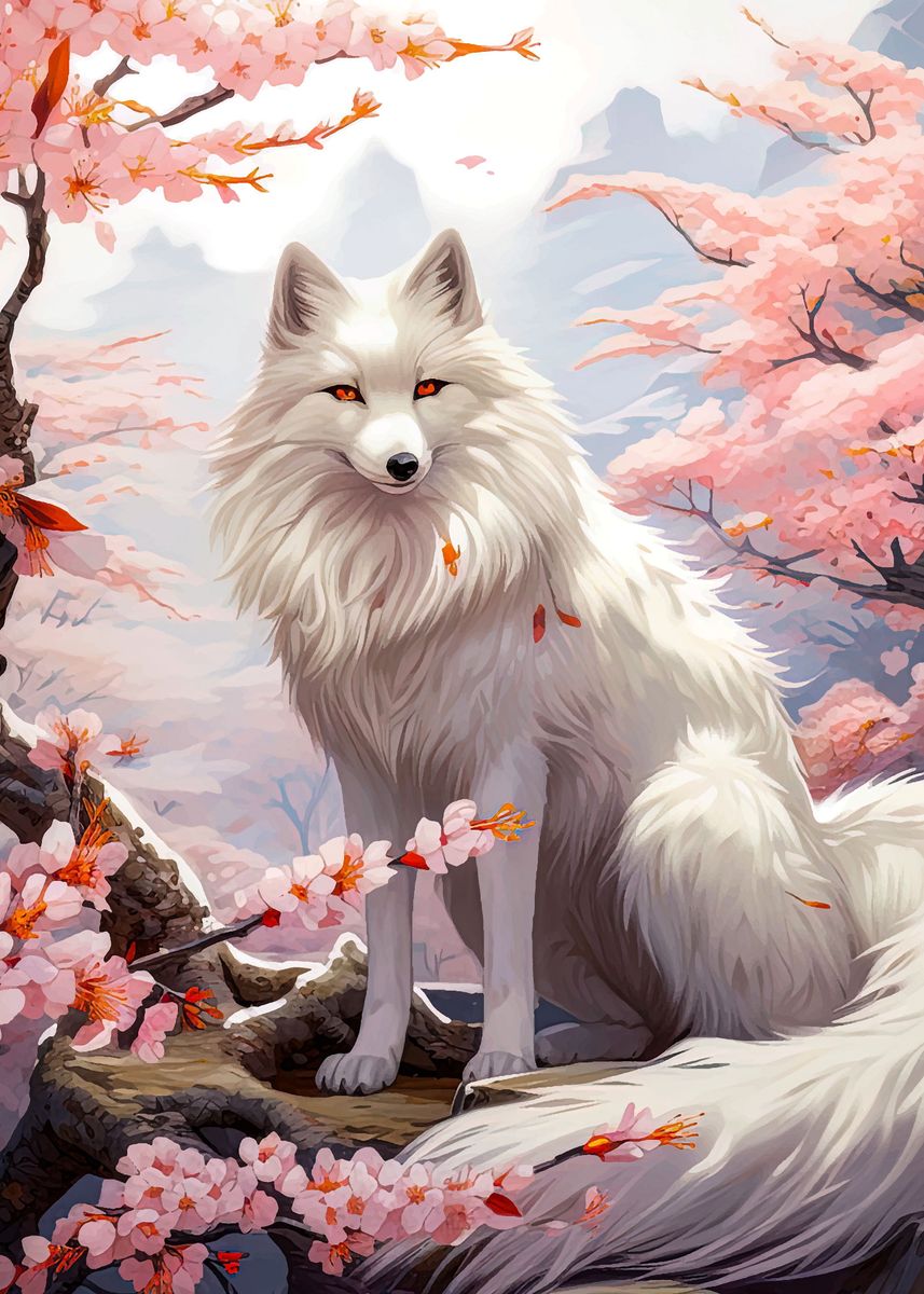 'wolf cherry blossom' Poster, picture, metal print, paint by Artmatrusa ...
