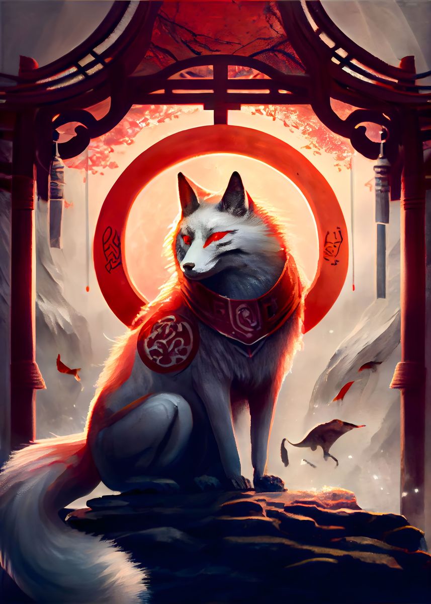 'Kitsune Fox' Poster, picture, metal print, paint by EB Art | Displate