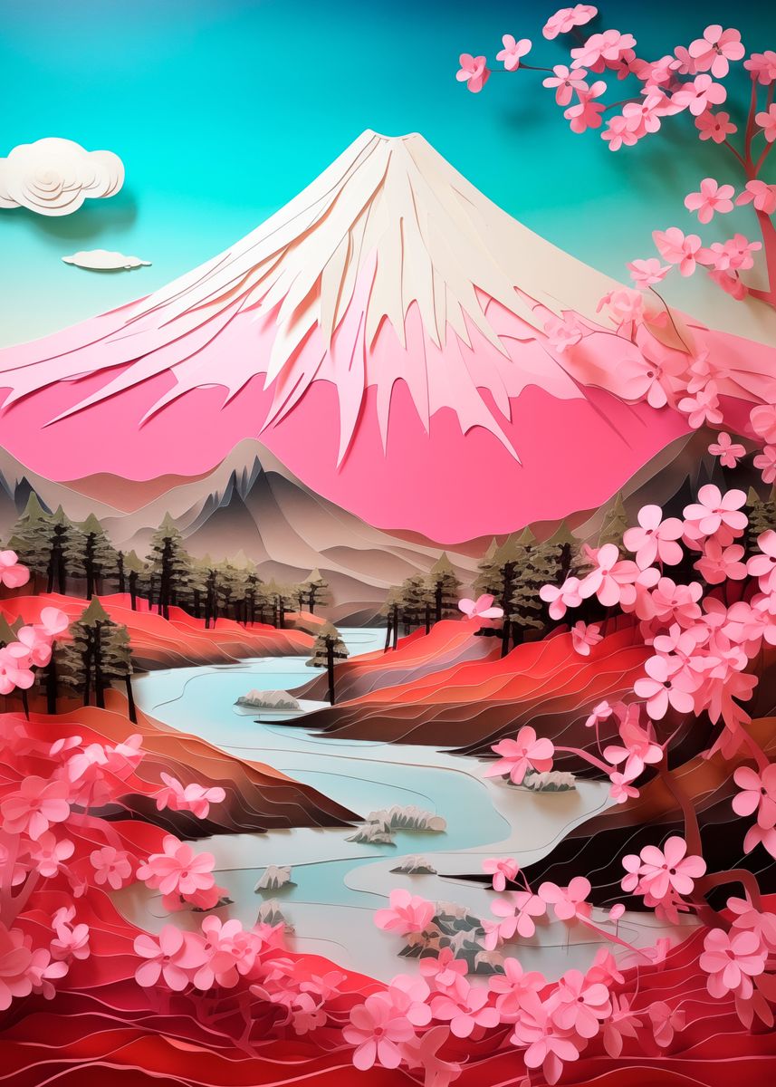 'Mount Fuji Paper' Poster, picture, metal print, paint by Bloomoon ...