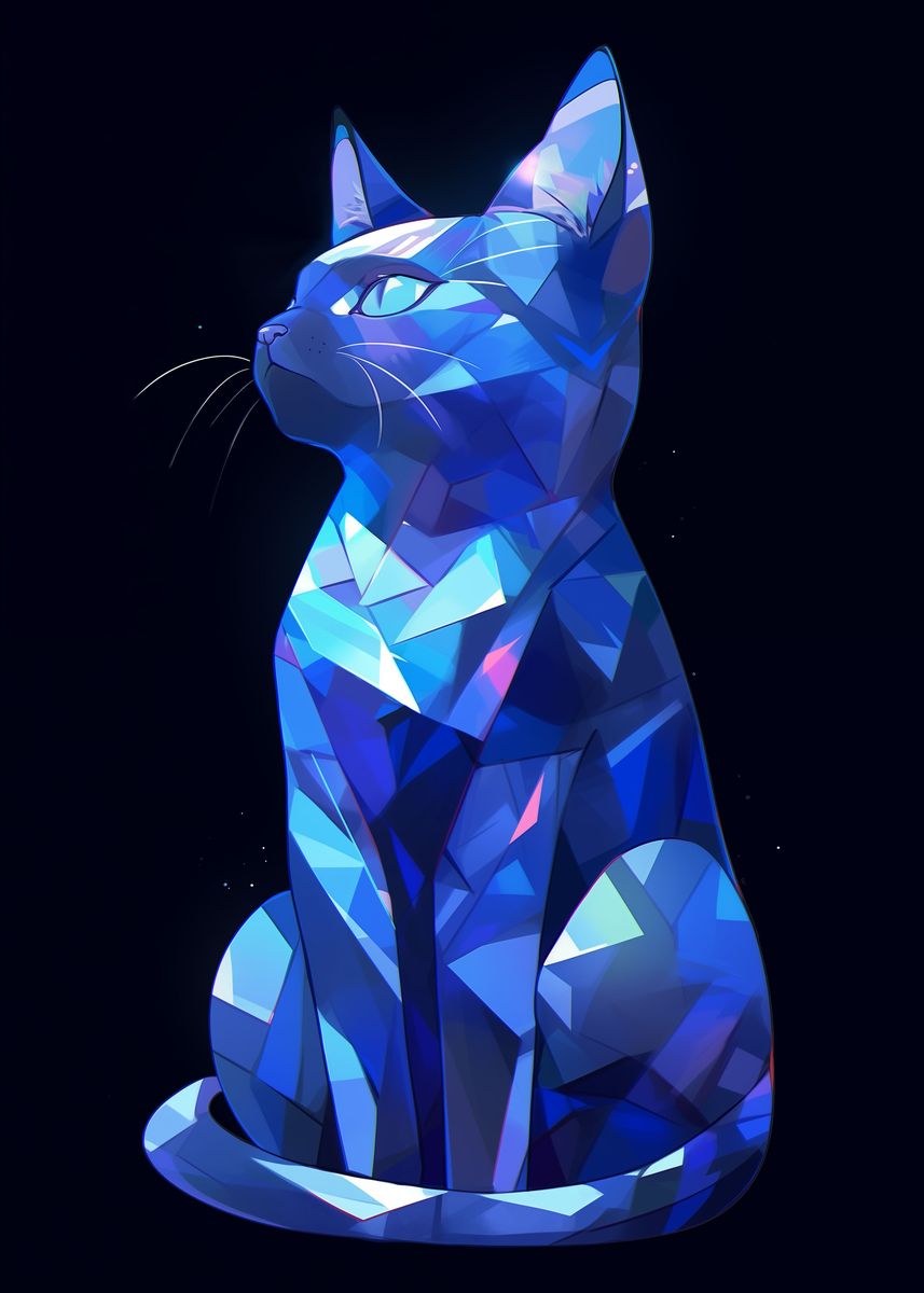 'Elegant Blue Crystal Cat' Poster, picture, metal print, paint by ...