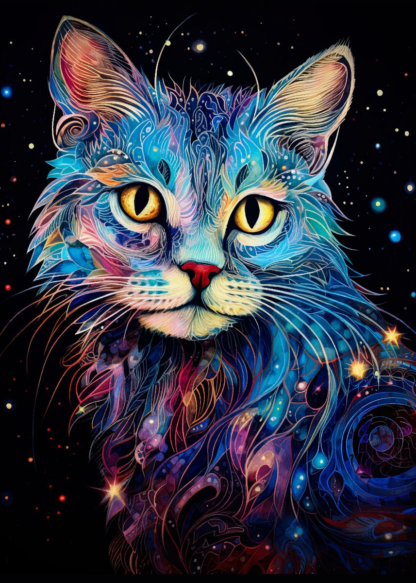 'abstract kintsugi cat' Poster, picture, metal print, paint by Mikaeel ...