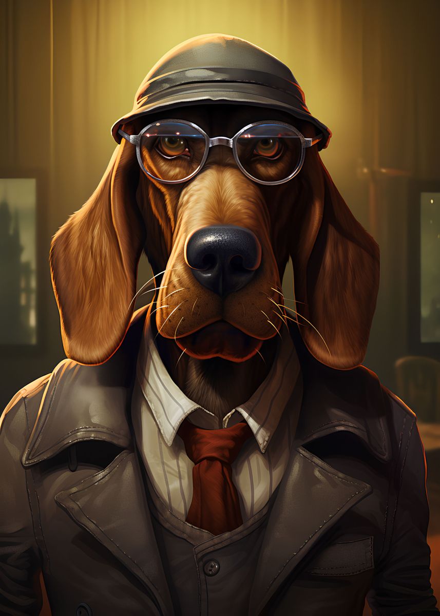 'bloodhound dog detective' Poster, picture, metal print, paint by ...