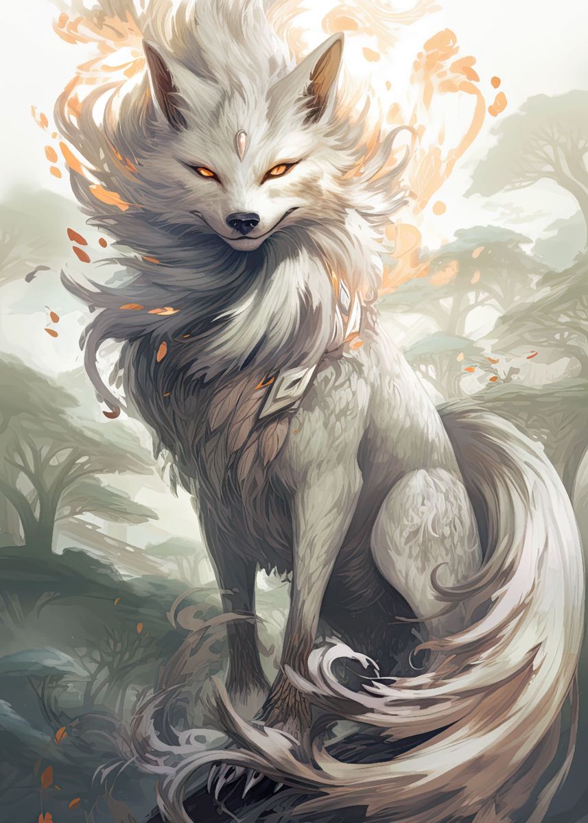 'kitsune fox animal' Poster, picture, metal print, paint by Gabriel dfv ...