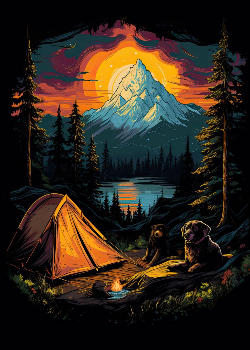 'the mountain campfire ' Poster, picture, metal print, paint by Mariano Mayert | Displate