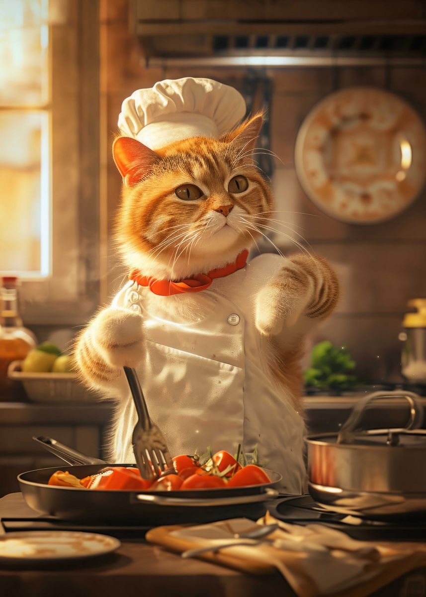 'Cat Chef' Poster, picture, metal print, paint by Ray Faye | Displate