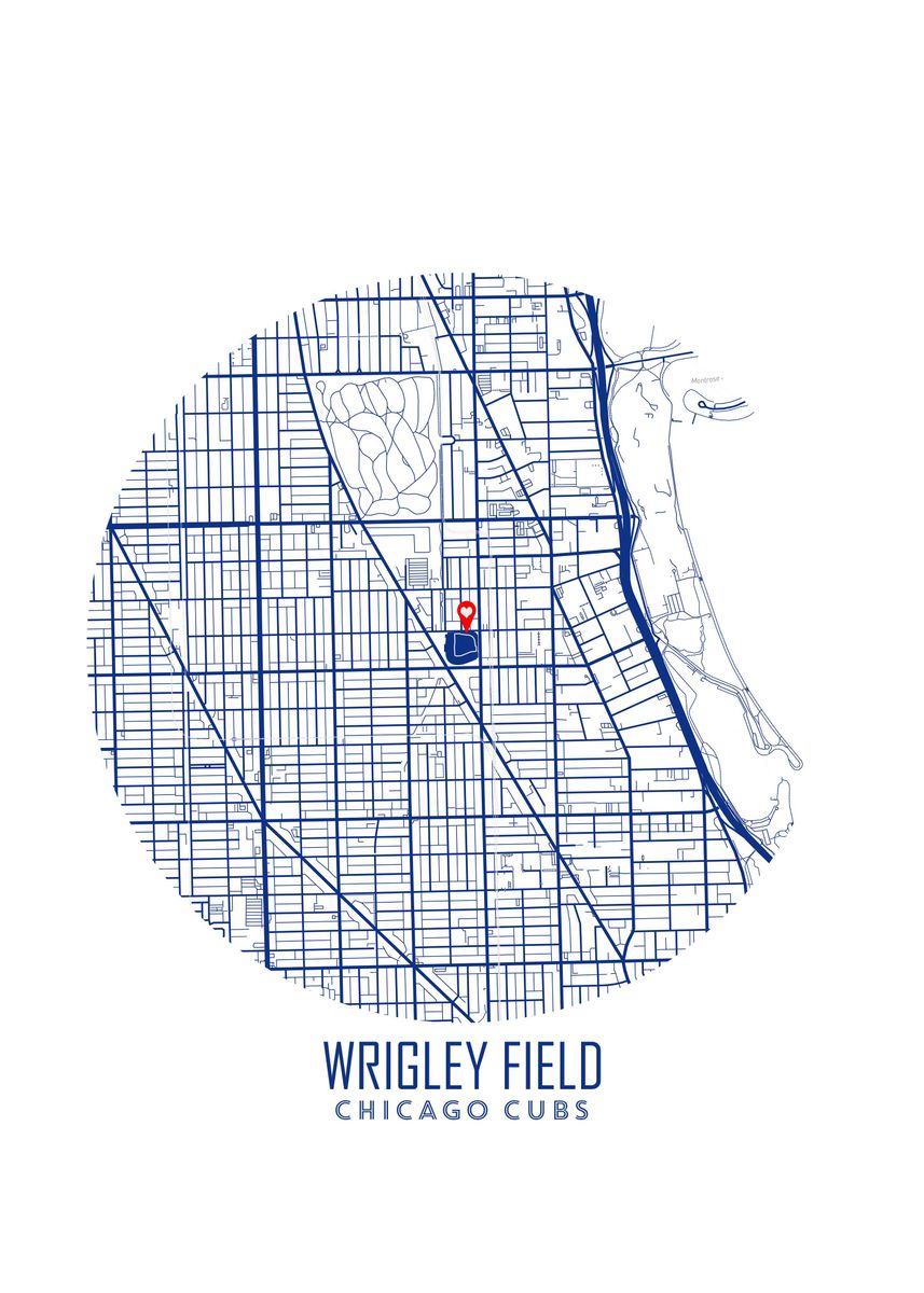'Wrigley Field Stadium Map' Poster, picture, metal print, paint by KI ...