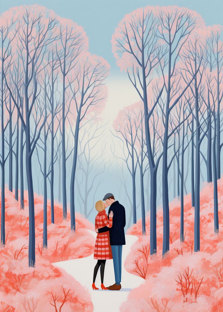 'Snowflakes and Kiss' Poster, picture, metal print, paint by ...