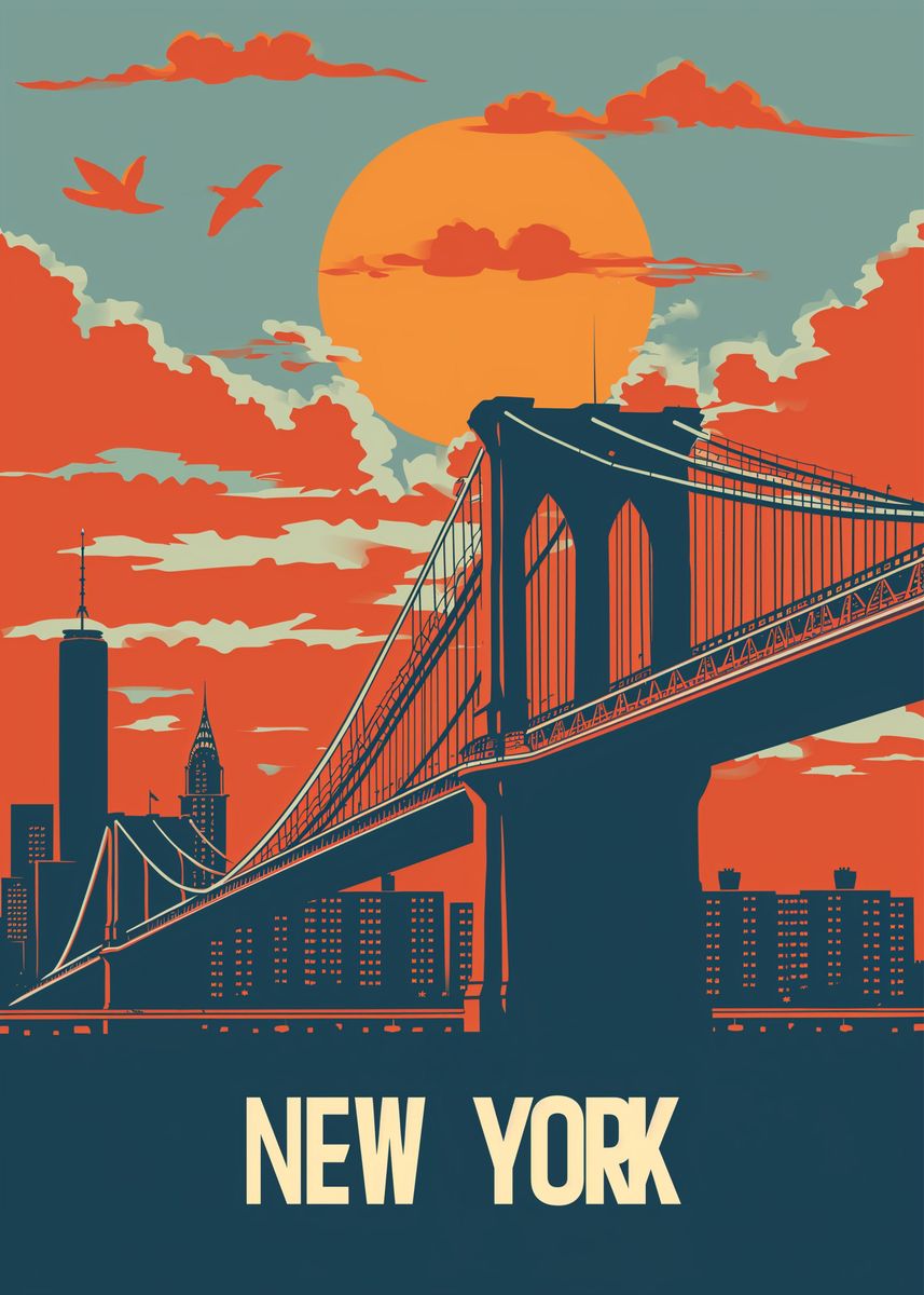'New York Brooklyn Bridge' Poster, picture, metal print, paint by ...