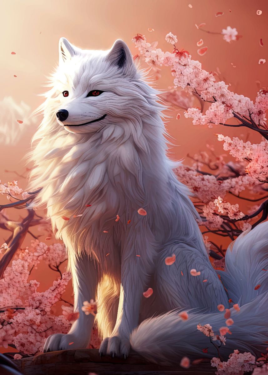 'wolf cherry blossom' Poster, picture, metal print, paint by Artmatrusa ...