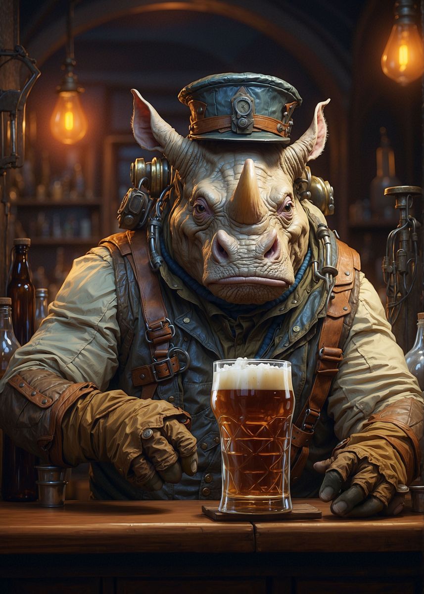'Steampunk Craft Beer Rhino' Poster, picture, metal print, paint by ...