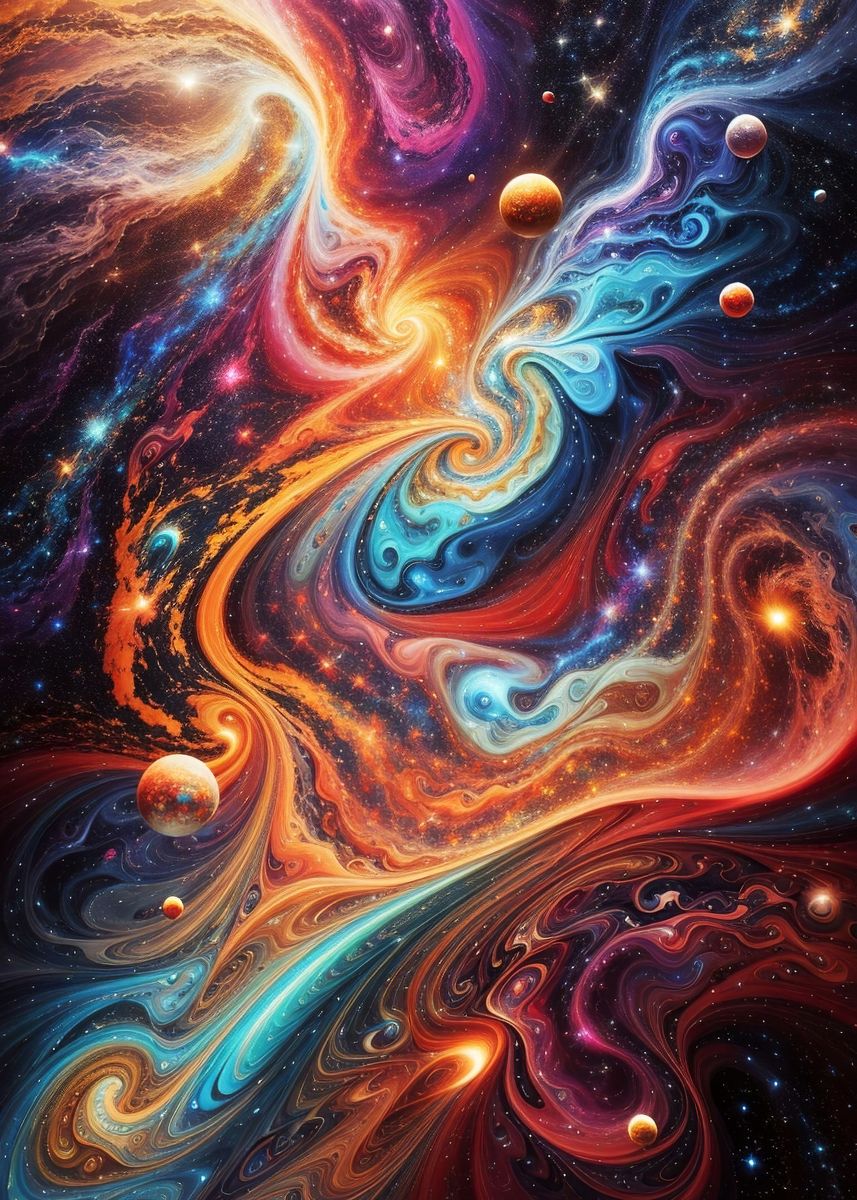 'Abstract Space Planets' Poster, picture, metal print, paint by Roman ...