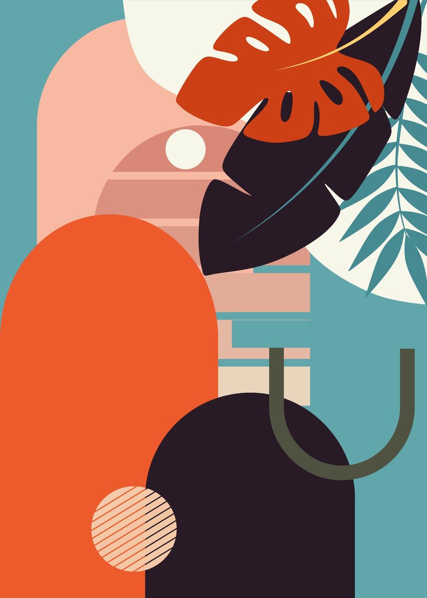 'Boho Shapes and Plants' Poster, picture, metal print, paint by Esther ...