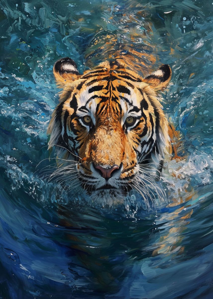 'Aquatic Tiger Portrait' Poster, picture, metal print, paint by Tollaru ...