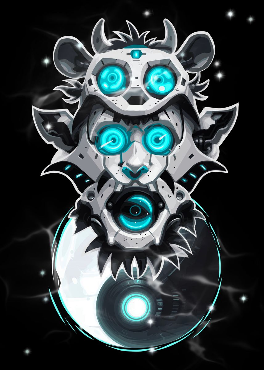 'Monster robot moon yinyang' Poster, picture, metal print, paint by ...