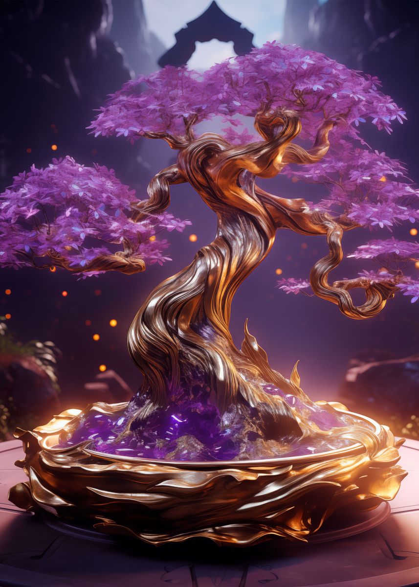 'Purple Bonsai Tree' Poster, picture, metal print, paint by Finnick | Displate