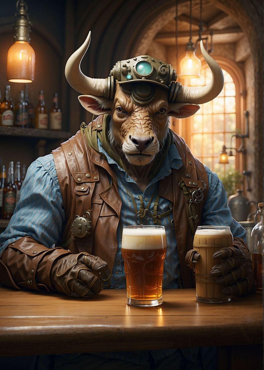 'Steampunk Craft Beer Ox' Poster, picture, metal print, paint by Mudge ...