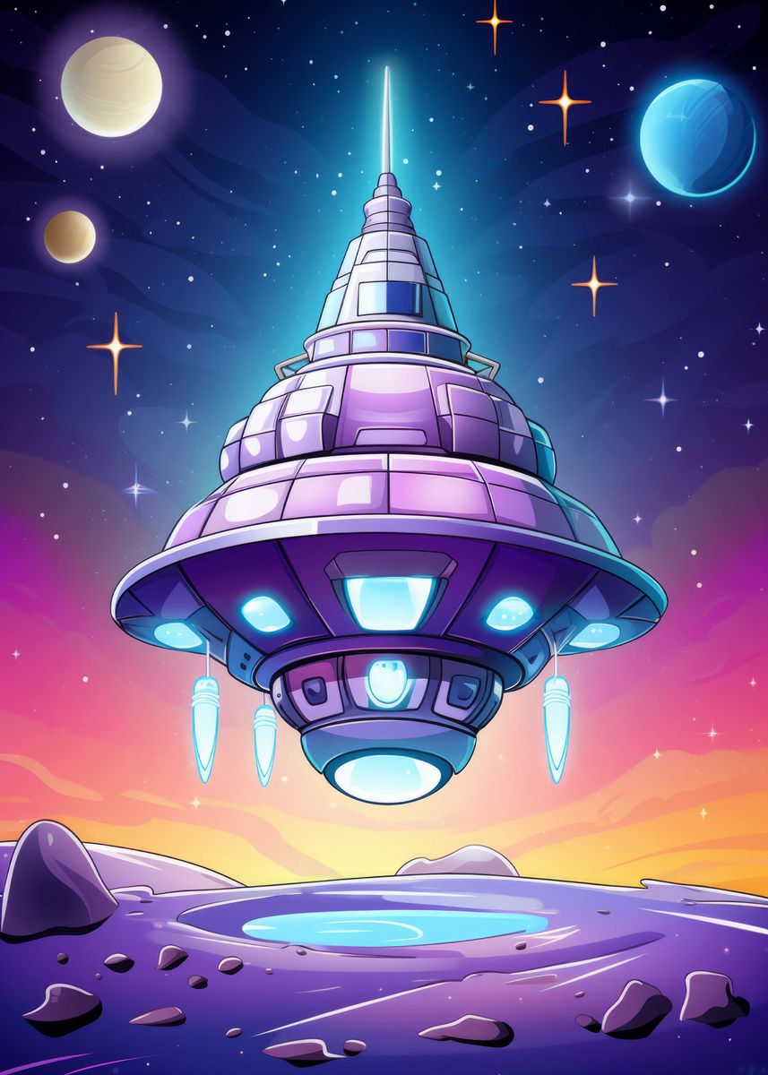 'Space Ship' Poster, picture, metal print, paint by Oliver Qo | Displate