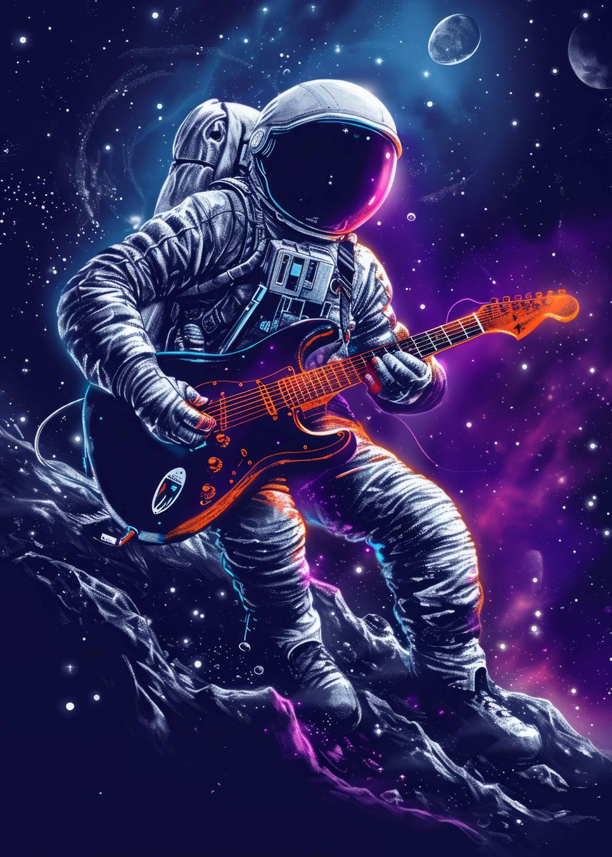 'Space Astronaut Guitar' Poster, picture, metal print, paint by Oliver ...