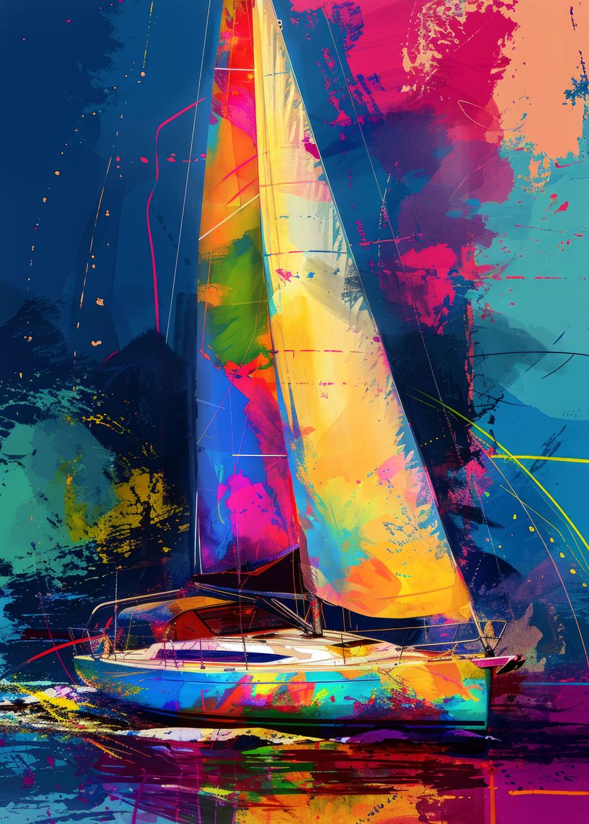 'Yacht boat racing 10' Poster, picture, metal print, paint by JBJart ...