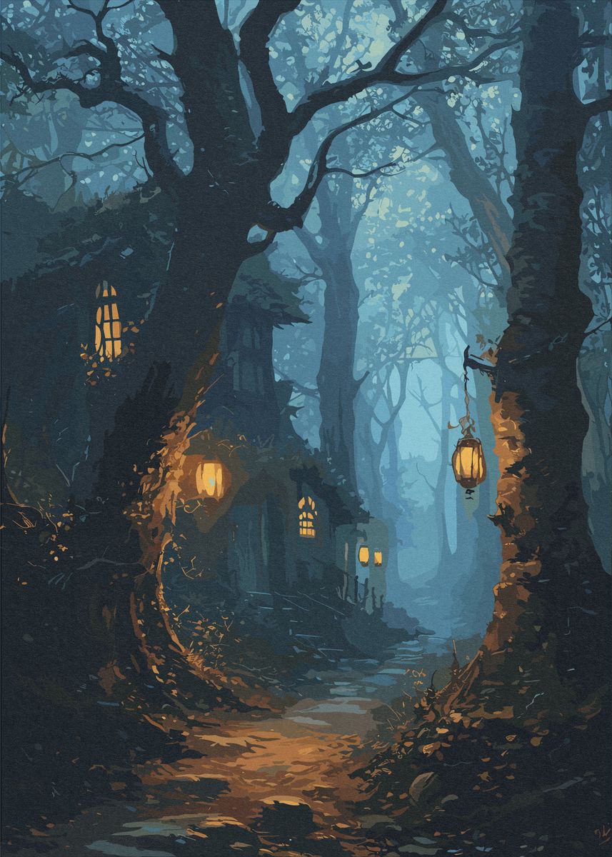 'Witchy Magical Dark Forest' Poster, picture, metal print, paint by ...