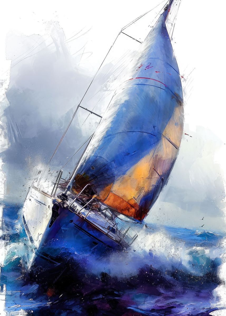 'Yacht boat racing 9' Poster, picture, metal print, paint by JBJart ...