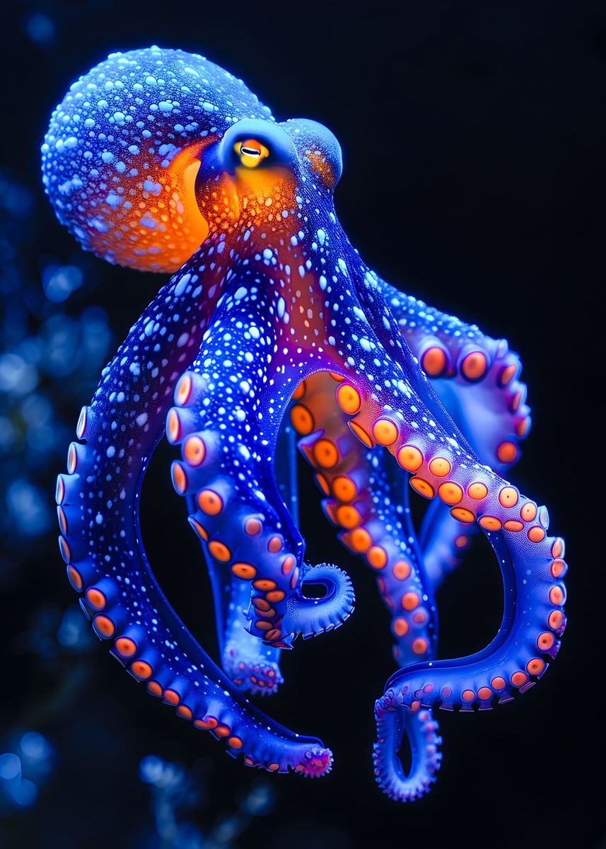 'Neon Octopus' Poster, picture, metal print, paint by Danan Putra ...