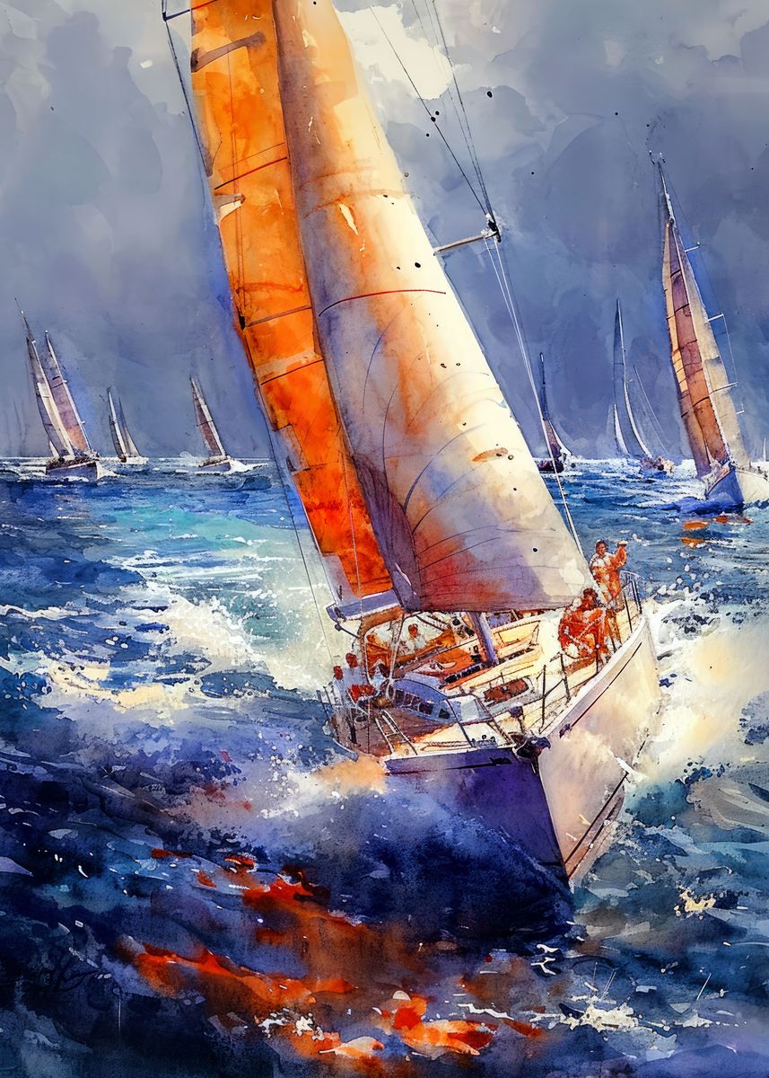 'Yacht boat racing 4' Poster, picture, metal print, paint by JBJart ...