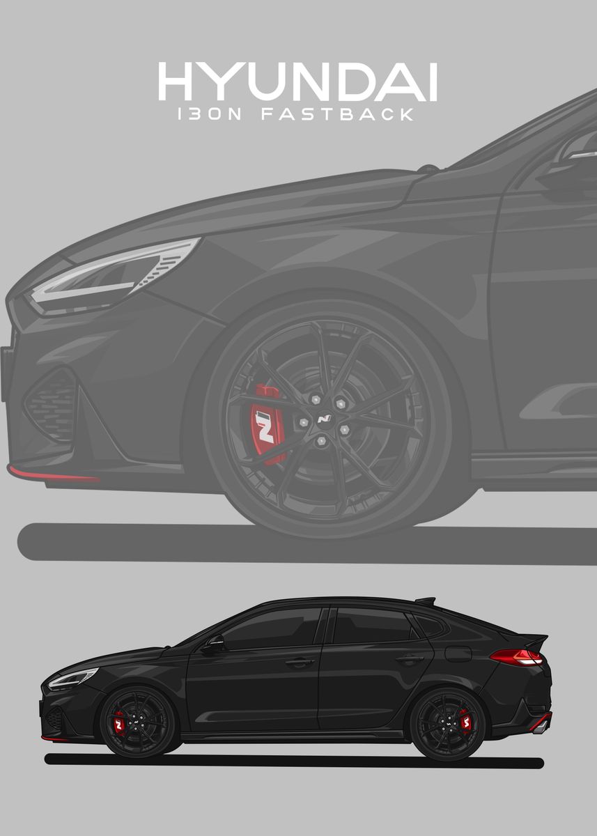 'hyundai i30n fastback blck' Poster, picture, metal print, paint by ...