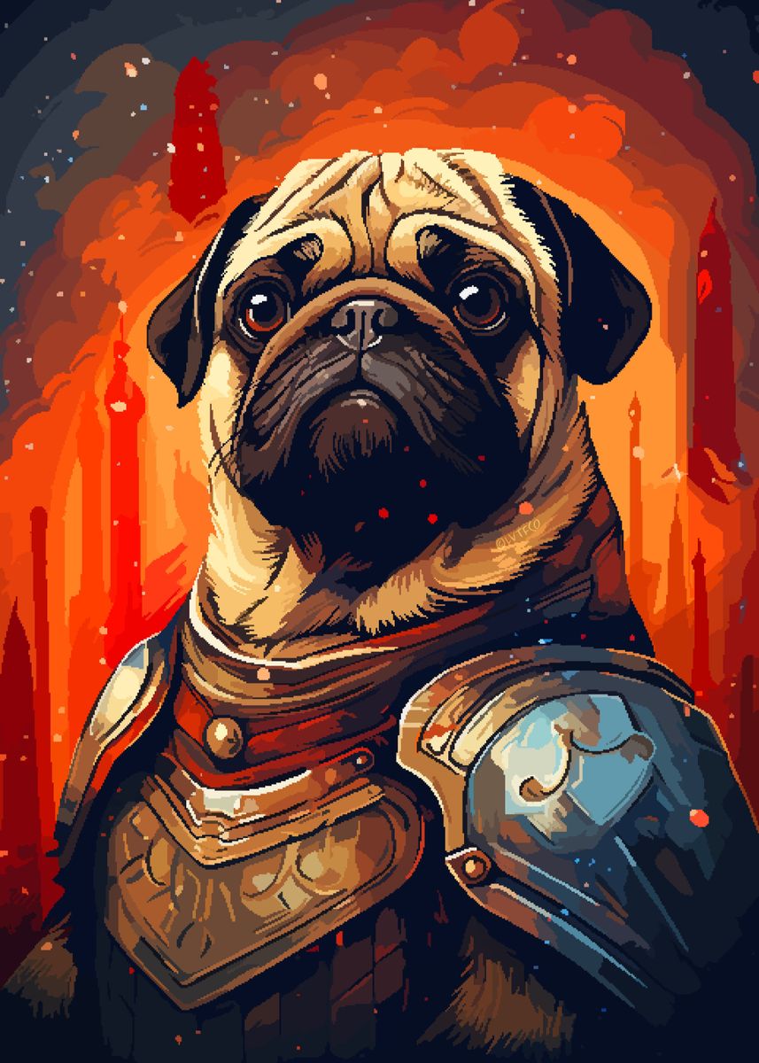 'Pug Knight Sir Pixel Art' Poster, picture, metal print, paint by ...