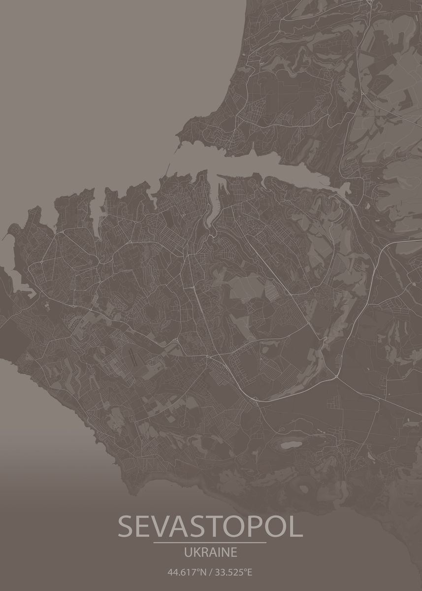 'Sevastopol UA Brown Map' Poster, picture, metal print, paint by Wall ...