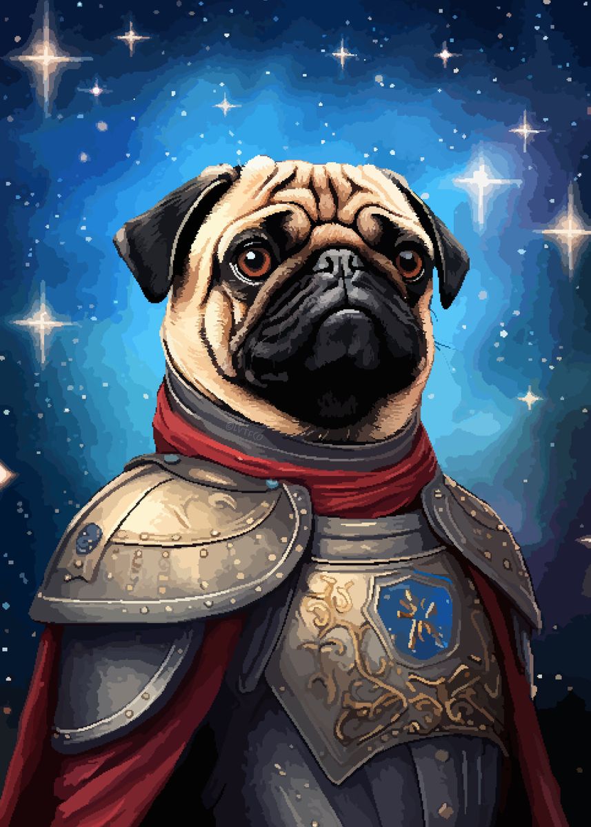 'Pug Sir Knight Pixel Art' Poster, picture, metal print, paint by ...