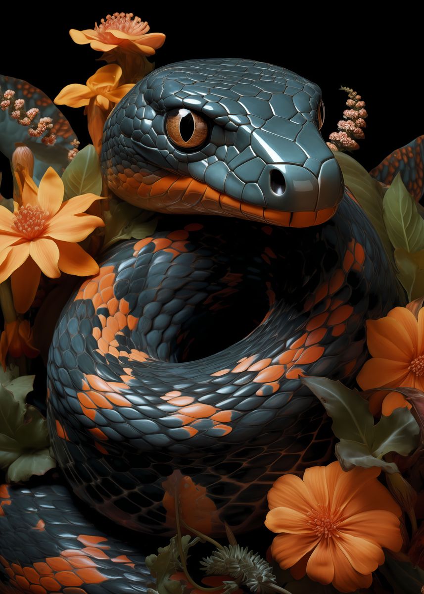 'Bloom Enshrouded Serpent' Poster, picture, metal print, paint by ...