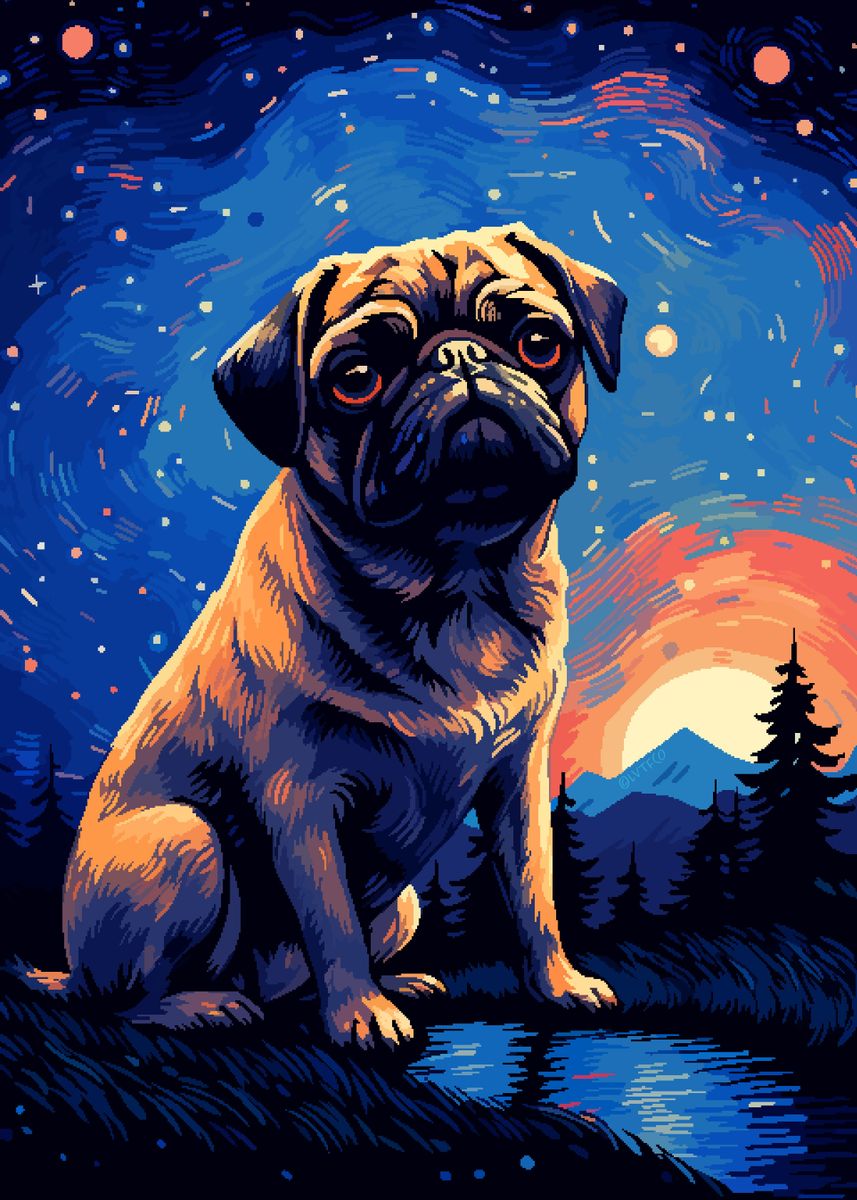 'Pug Magical Pixel Art' Poster, picture, metal print, paint by LVTFCO ...
