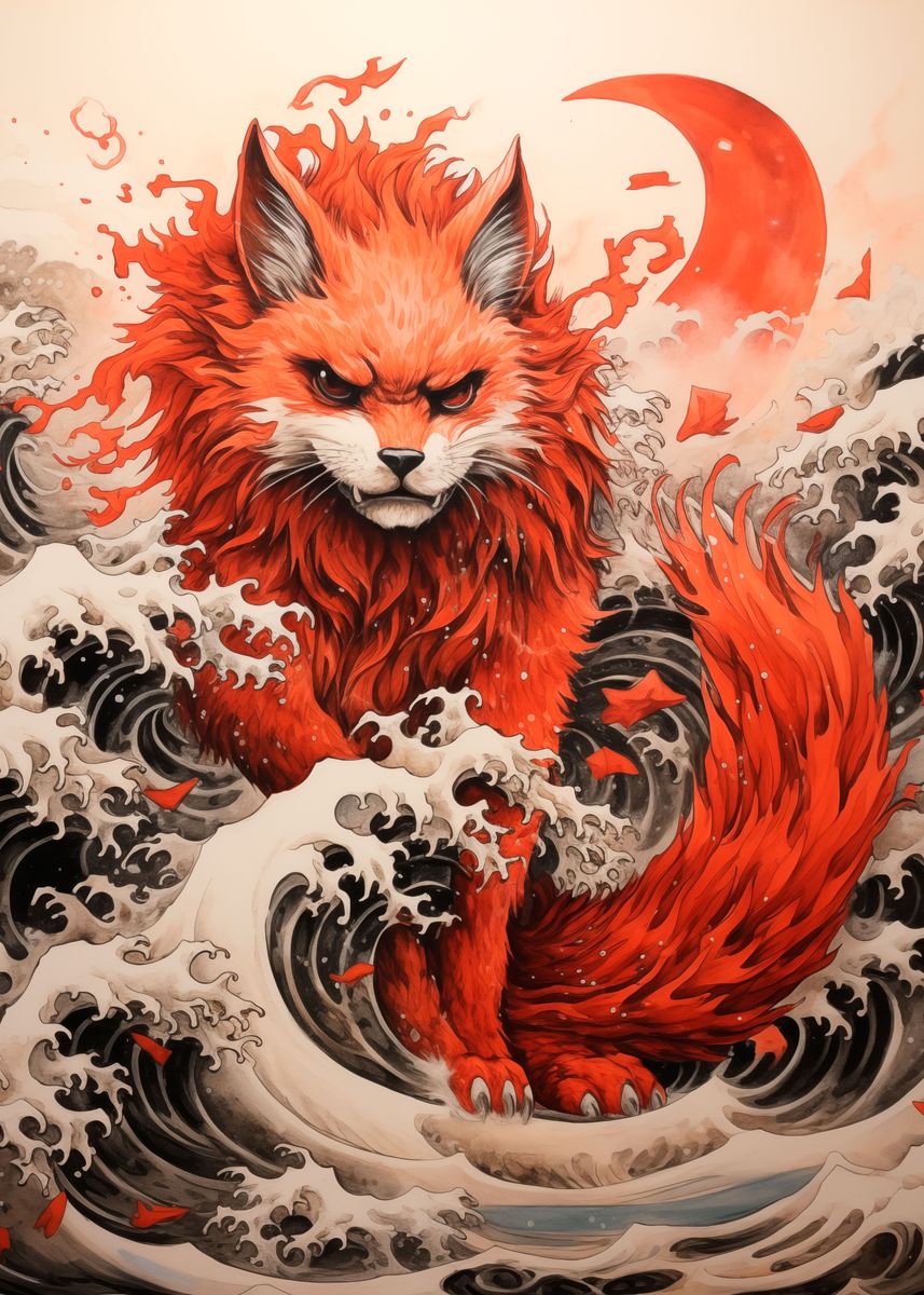 'Red Cat' Poster, picture, metal print, paint by Bloomoon | Displate