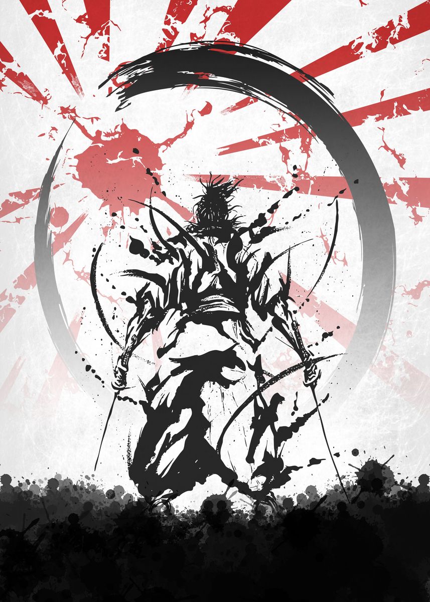 'Samurai ink' Poster, picture, metal print, paint by Best Arts | Displate