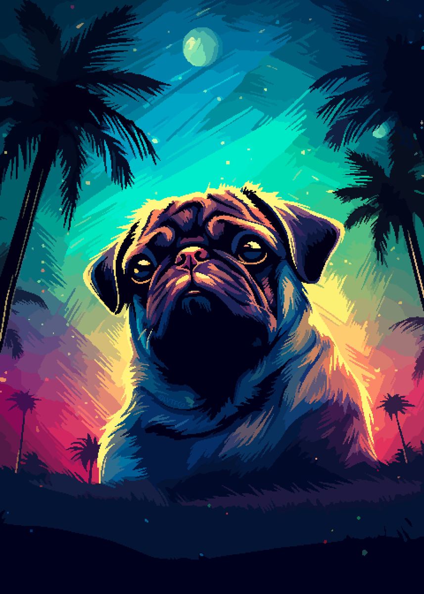 'Vaporwave Pug Pixel Art' Poster, picture, metal print, paint by LVTFCO ...